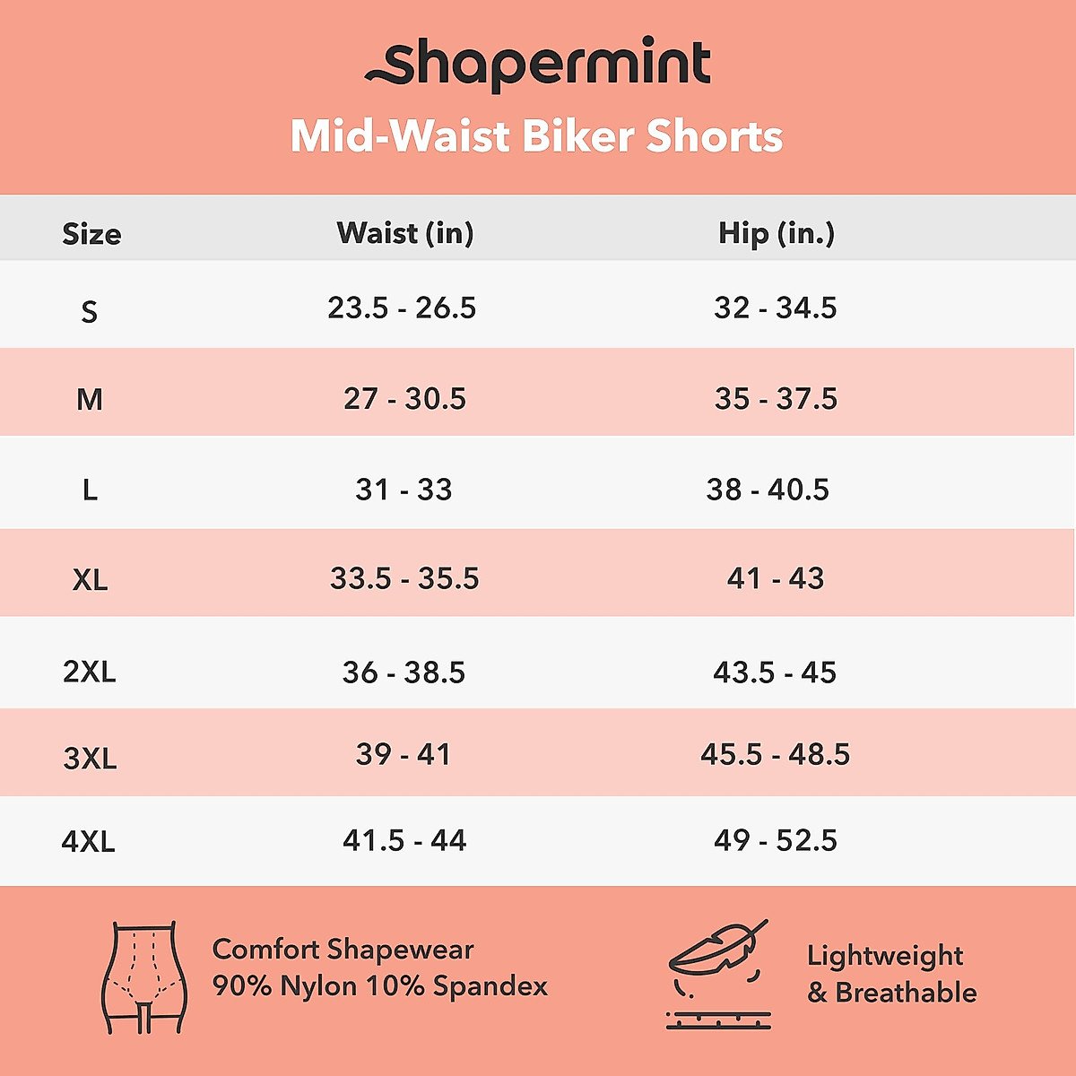 SHAPERMINT Fresh Control Mid-Waist Shaper Biker Shorts for Women - Tummy to Back Control, Anti-Slip Silicone Strip, Twill Stitch - Summer Essential, Small to Plus Size Black