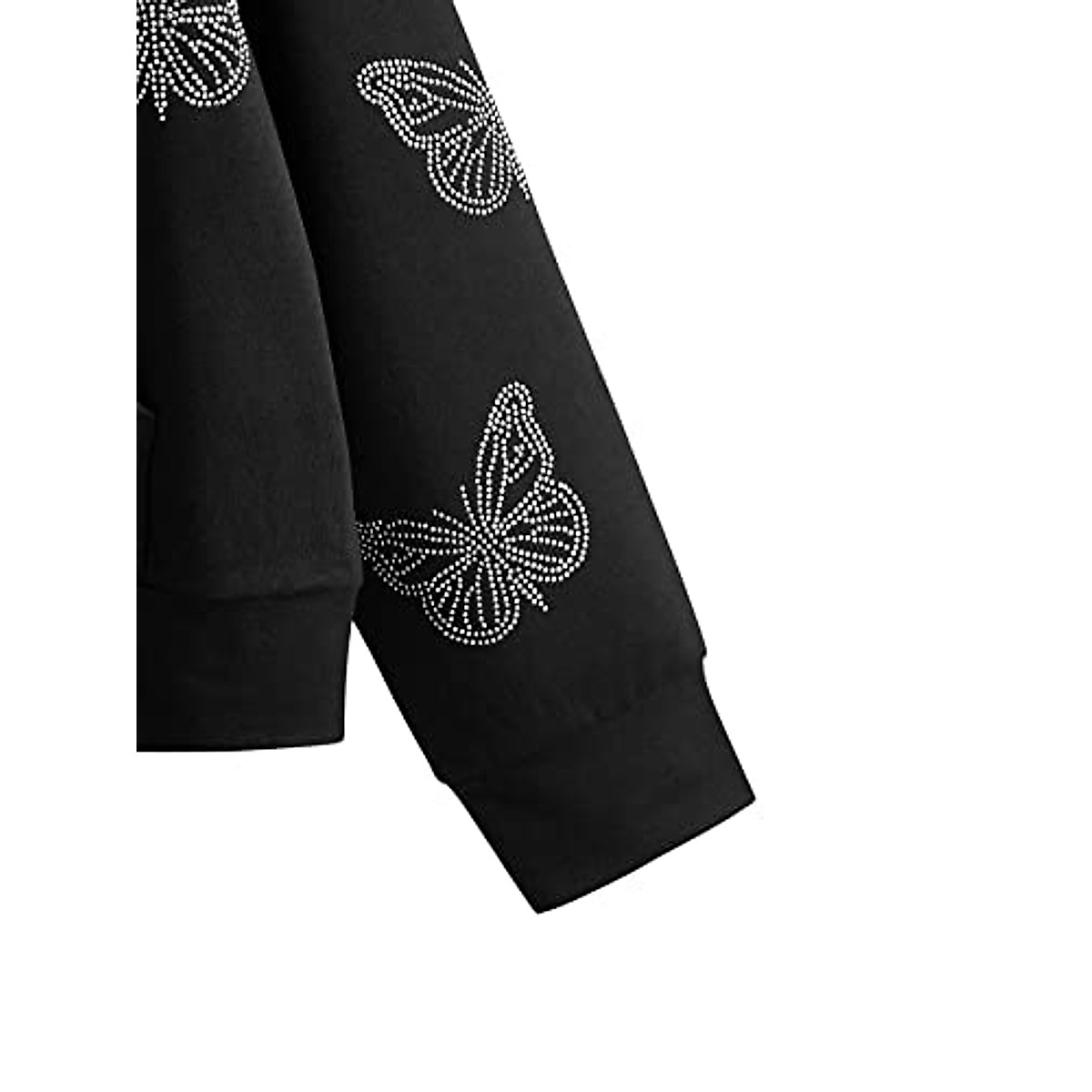 SweatyRocks Women's Butterfly Rhinestone Zip Up Hoodie Black L