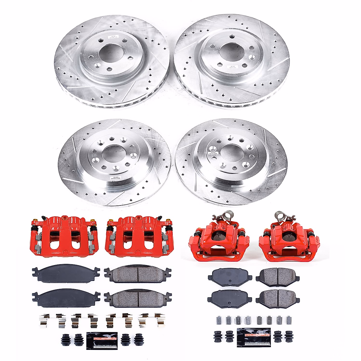Power Stop Front and Rear KC8970 Z23 Daily Driver Brake Pad and Rotor Kit with Red Powder Coated Calipers For Lincoln MKT 2010 [Model Specific]