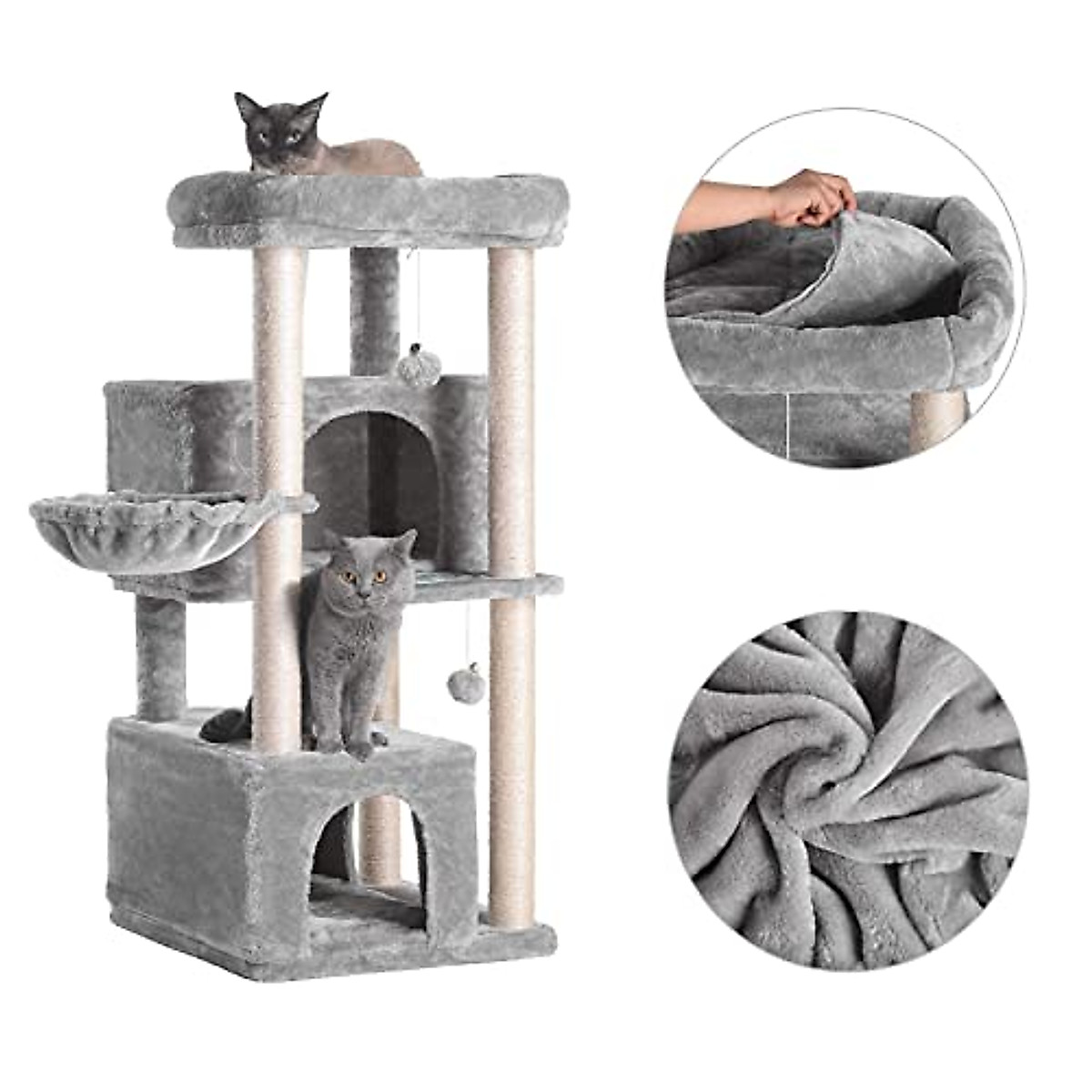 Hey-Brother Cat Tree,Multi-Level Cat Condo for Large Cat Tower Furniture with Sisal-Covered Scratching Posts, 2 Plush Condos, Big Plush Perches MPJ011W