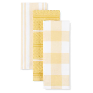 KitchenAid Stripe Gingham Dual Kitchen Towel 3-Pack Set, Majestic Yellow, 16"x28"