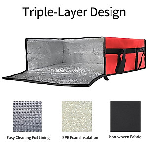 Bodaon Insulated Pizza Delivery Bag, 20" x 20" x 6" Pizza Warmer Bags for Carry Hot, Doordash Bag, Food Warmers for Parties, Pizza Pack Insulation, Pizza Carrier for Door Dash/Grubhub (Red, 1Pk)