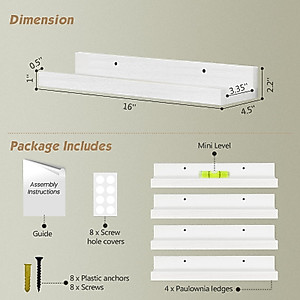 Forbena Small Floating Shelves for Wall Set of 4, White Picture Ledge Shelf with Lip for Bedroom Living Room Photo Frames, Cute Wall Shelf for Bathroom Organizers and Storage, Nursery Kids Book