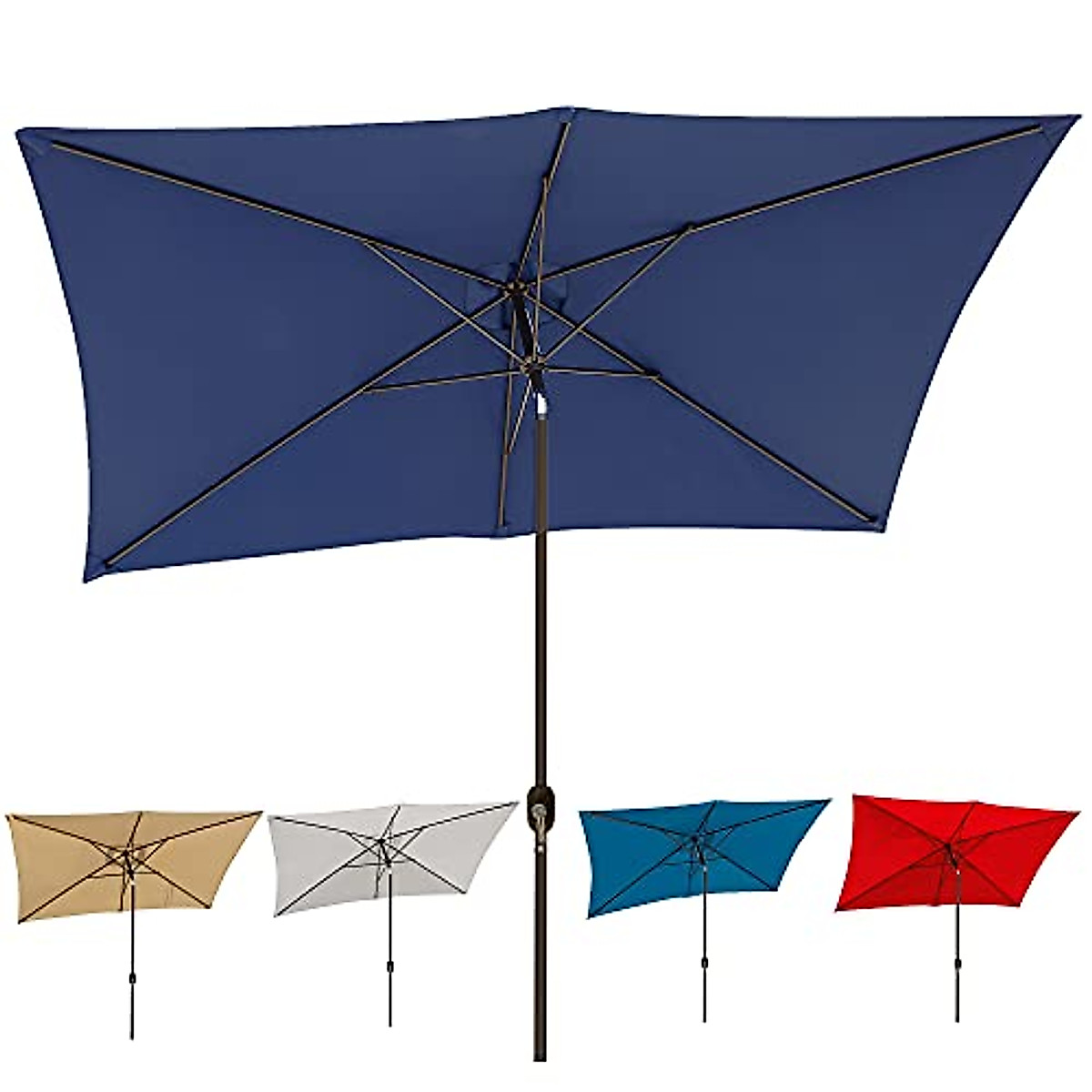 Blissun 10' Rectangular Patio Umbrella Outdoor Market Table Umbrella with Push Button Tilt and Crank (Navy Blue)