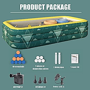 QMMD Paddling Pools for Kids,3-Ring Inflatable Paddling Pools Family Pool,Paddling Pool Large 59X40X21inch, Easy Set Rectangular Pool Adult Bath Tub with Electric Pump for Kids Water Party Garden