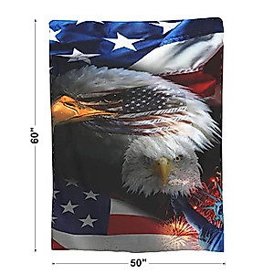 CINHOLL 4th of July Throw Blanket US American Flag Couch Cover Gifts for Women Men Citizenship Country Patriotic Army Theme Blankets Bed Decor