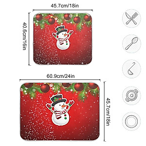 Christmas Dish Drying Mat, Red Christmas Snowman Dish Mat for Kitchen Countertops Sinks Drying Mat Absorbent Heat Resistant Dishes Drainer Pad 18 x 24 Inch