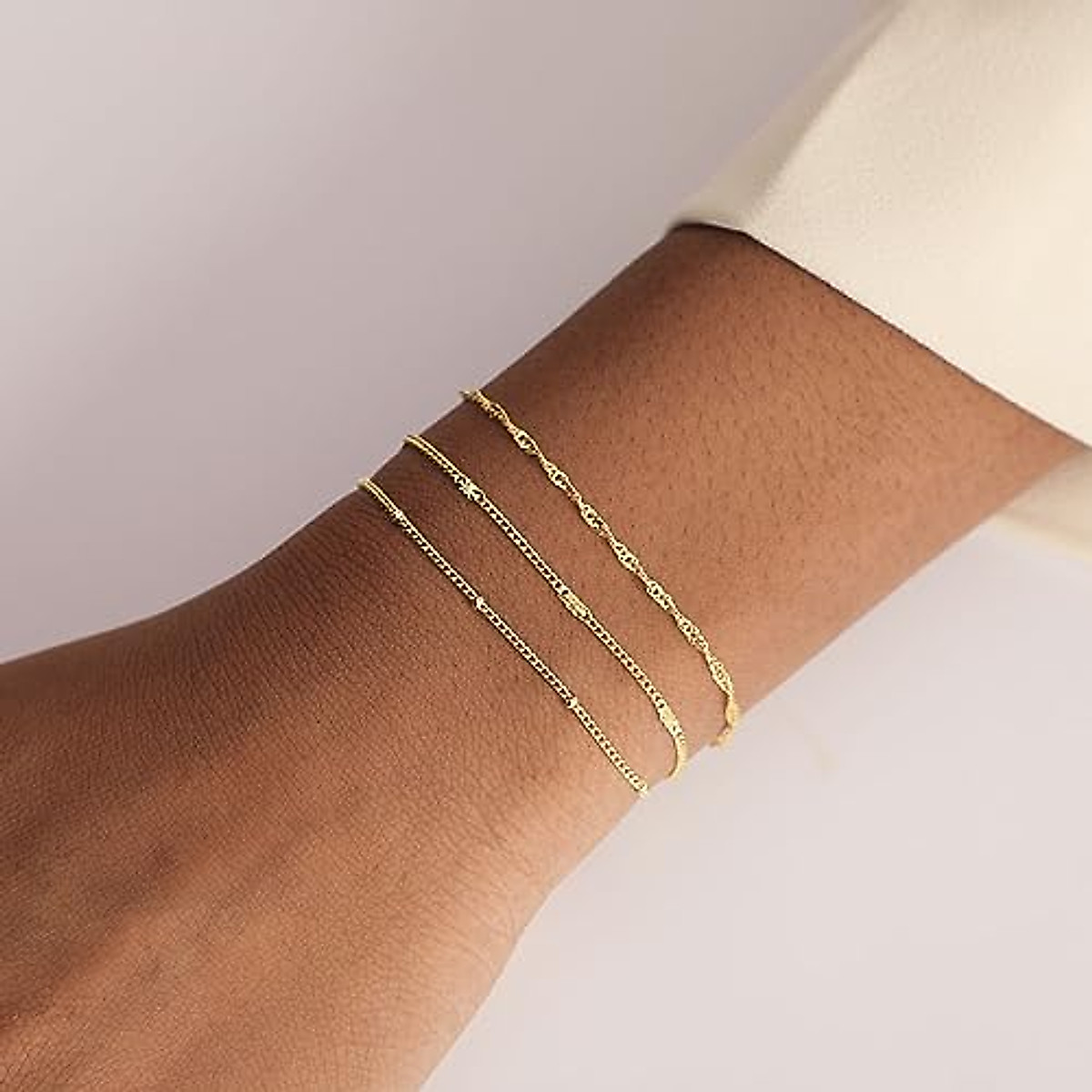 CAROVO Gold Bracelets for Women, 14k Gold Plated Bracelet for Women Bracelets Sets Dainty Shininy Square Dot Herringbone Paperclip Satellite Box Link Chain Anklet Bracelet Jewelry for Gifts.