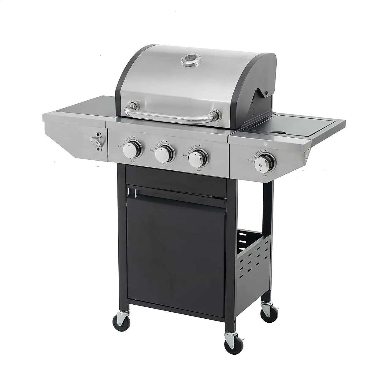 Propane Grill with Side Burner and Temperature Gauge - Stainless Steel Gas Grill with 3 Heads and 430 Thickness - Outdoor Cooking Grill with Electronic Ignition System and Cast Iron Cooking Grids