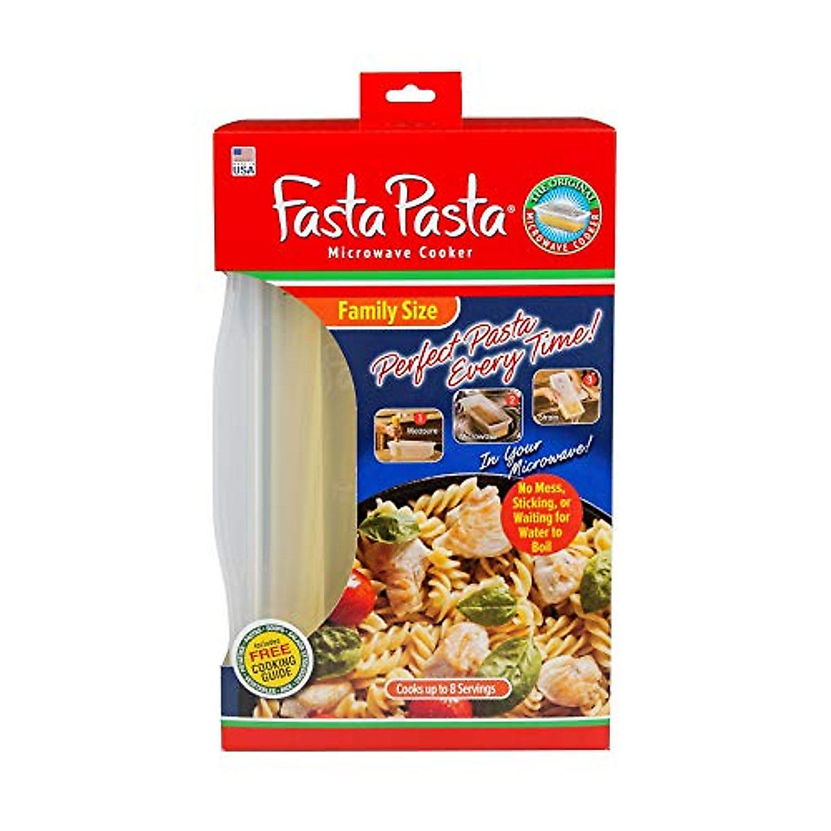 Microwave Spaghetti Cooker -The Original Fasta Pasta Family Size- Quickly Cooks up to 8 Servings- No Mess, Sticking, or Waiting for Water to Boil- Perfect Al Dente Pasta Every Time