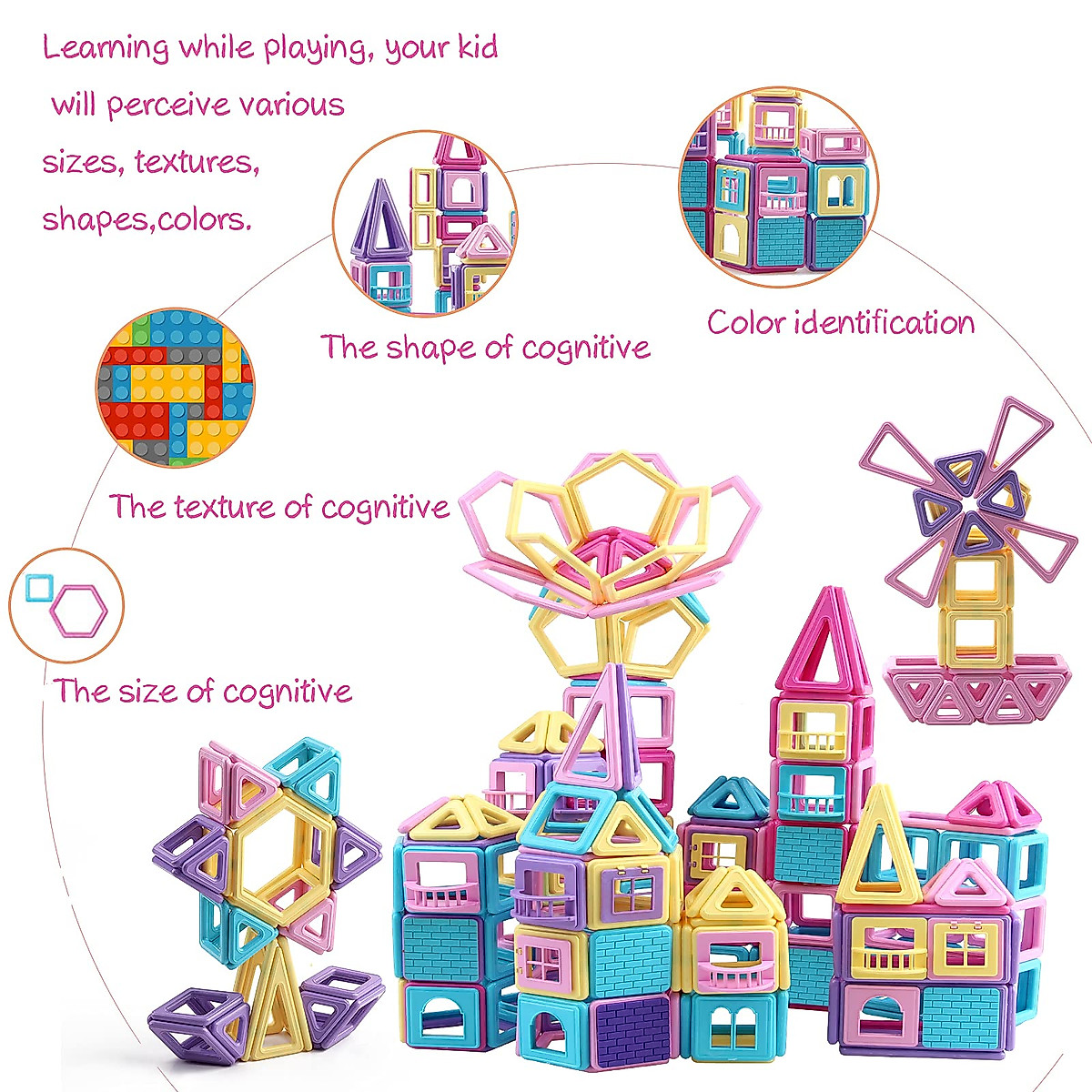 ASOK 181 Pcs Magnetic Building Blocks STEM Educational and Development Magnet Tiles for Kid’s Creativity & Imagination Macaron Color Learning Toys for Boys and Girls Ages 3 4 5 6 7 Years Old