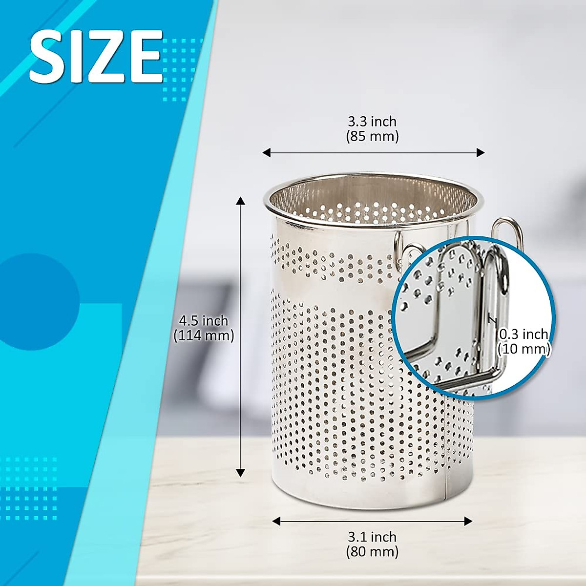 HOME&I Kitchen Utensil Holder-Drying Rack Basket Organizer Utility Sturdy Stainless Flatware Silverware Cutlery Storage for Kitchen Dining (Small-Round)