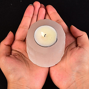 AMOYSTONE Selenite Tealight Holders Natural Crystal Candle Holders Decorative Tealight Candlestick White Candle Stand 2.5" 2PC