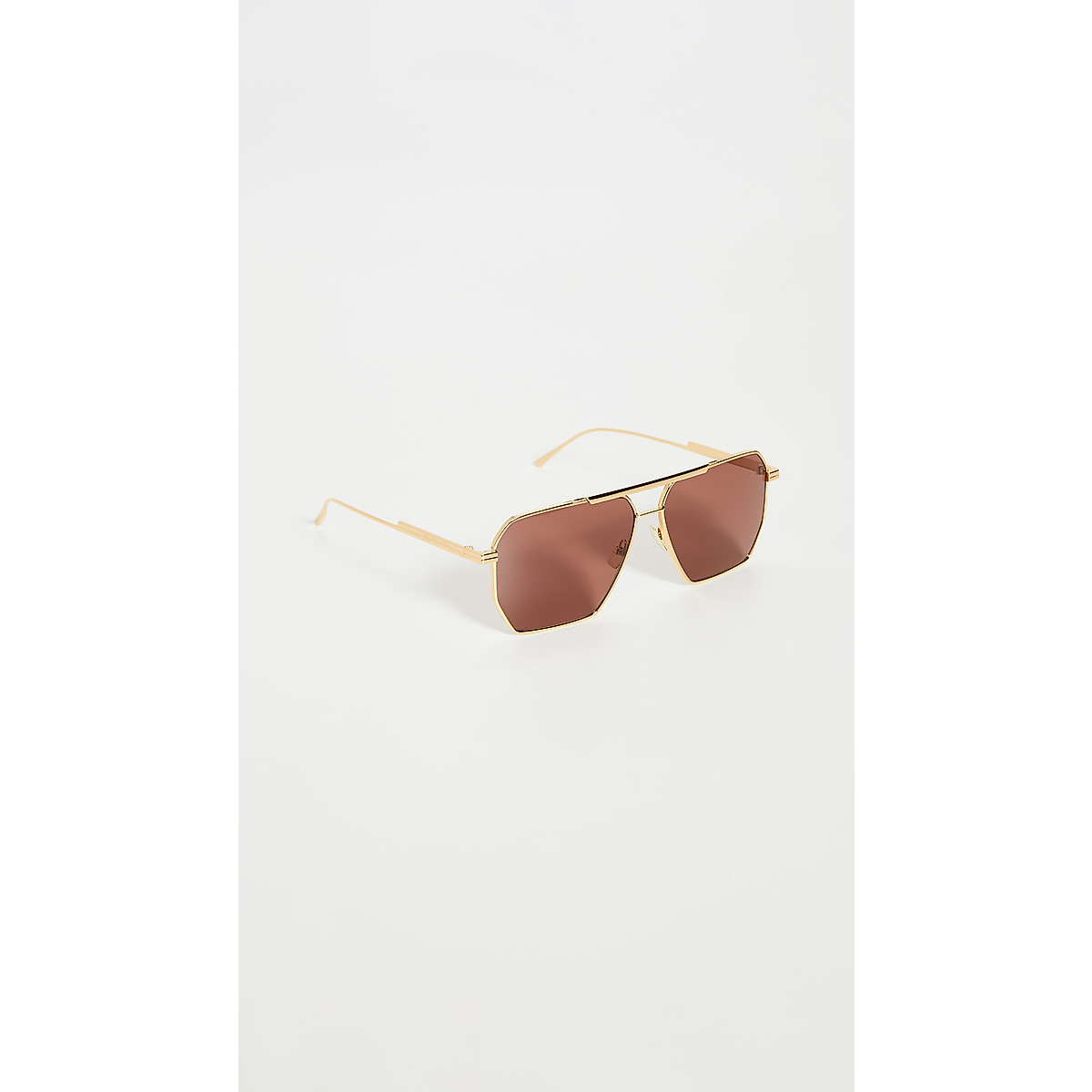 Bottega Veneta Geometric Navigator Sunglasses, Gold/Gold/Brown, One Size