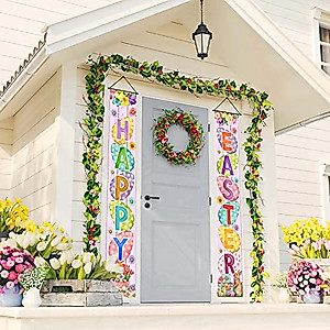 FARMNALL Easter Porch Banner Bunny Egg Rabbit Daisy Party Front Door Sign Wall Hanging Spring Decorations and Supplies for Home Office Farmhouse Holiday Decor