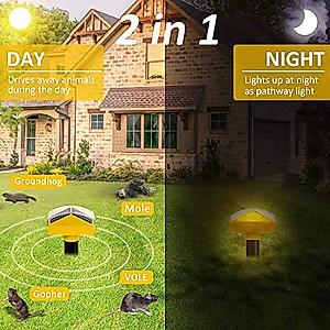 Diaotec Solar Powered Mole and Groundhog Repellent Stakes Outdoor Sonic Gopher Deterrent Spikes Vole Chaser Instead of Traps Killers Pest Control for Garden Yard Waterproof 4 Pack