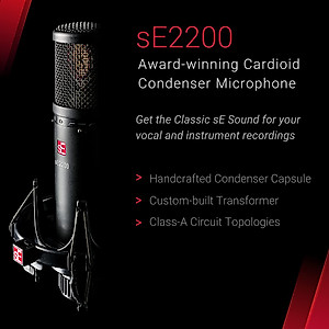 SE ELECTRONICS - 2200 Large Diaphragm Cardioid Condenser Mic with Shockmount and Filter