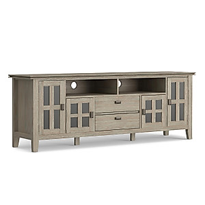 SIMPLIHOME Artisan SOLID WOOD Universal TV Media Stand, 72 inch Wide, Transitional, Living Room Entertainment Center, Storage Cabinet, for Flat Screen TVs up to 80 inches in Distressed Grey