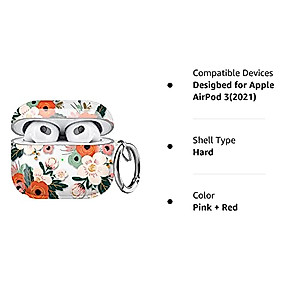 Maxjoy for AirPods 3 Case Cover, Flower Clear Cute Air Pod 3rd Generation Case for Women Girls with Keychain Protective Hard iPods 3 Gen Cover Designed for Apple AirPod 3rd Gen 2021, Floral