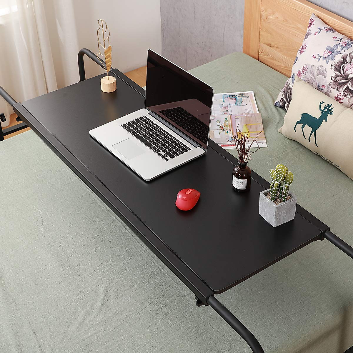 Overbed Table with Wheels Overbed Desk Over Bed Desk King Queen Bed Table Overbed Laptop Table Over Bed Table with Wheels(Black)