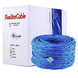FiveStarCable Cat5e 1000 Ft. Ethernet 24AWG 4 Twisted Pair UTP Internet Network Router LAN IP Camera System Bulk Cable Wire Pull Box - Blue Color