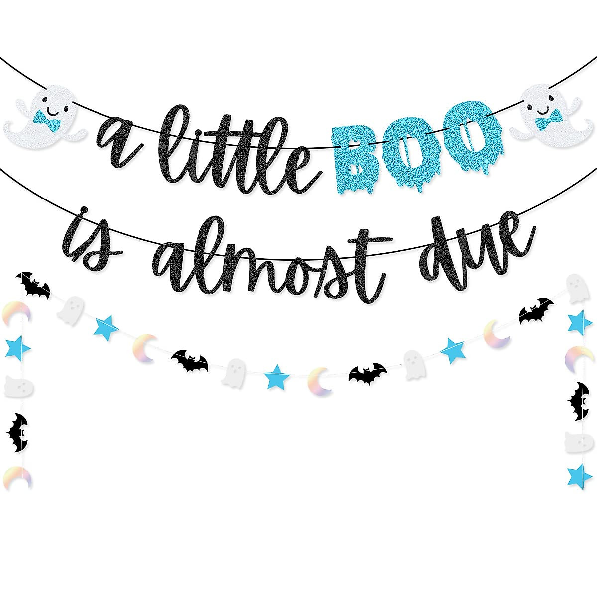 Blue Black A Little Boo is Almost Due Banner Garland for Halloween Boy Baby Shower Decorations