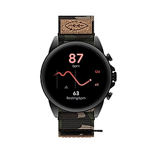 Fossil Men's Gen 6 44mm Stainless Steel and Cork Touchscreen Smart Watch, Color: Black, Camo (Model: FTW4063V)