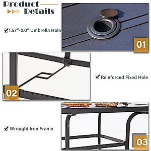 Sophia & William 8 Pieces Patio Dining Furniture with 13 Ft Navy Double-Sided Twin Umbrella, Outdoor Rattan Chairs & Metal Table Set with Cushions and 1.57" Umbrella Hole for Backyard Porch Poolside