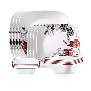 Corelle Chelsea Rose 16pc, Service for 4, Dinnerware Set, 8 plates 8 bowls, Chip & Break Resistant, Dinner Plates and Dinner Bowls, Corelleware Plates (1147225)