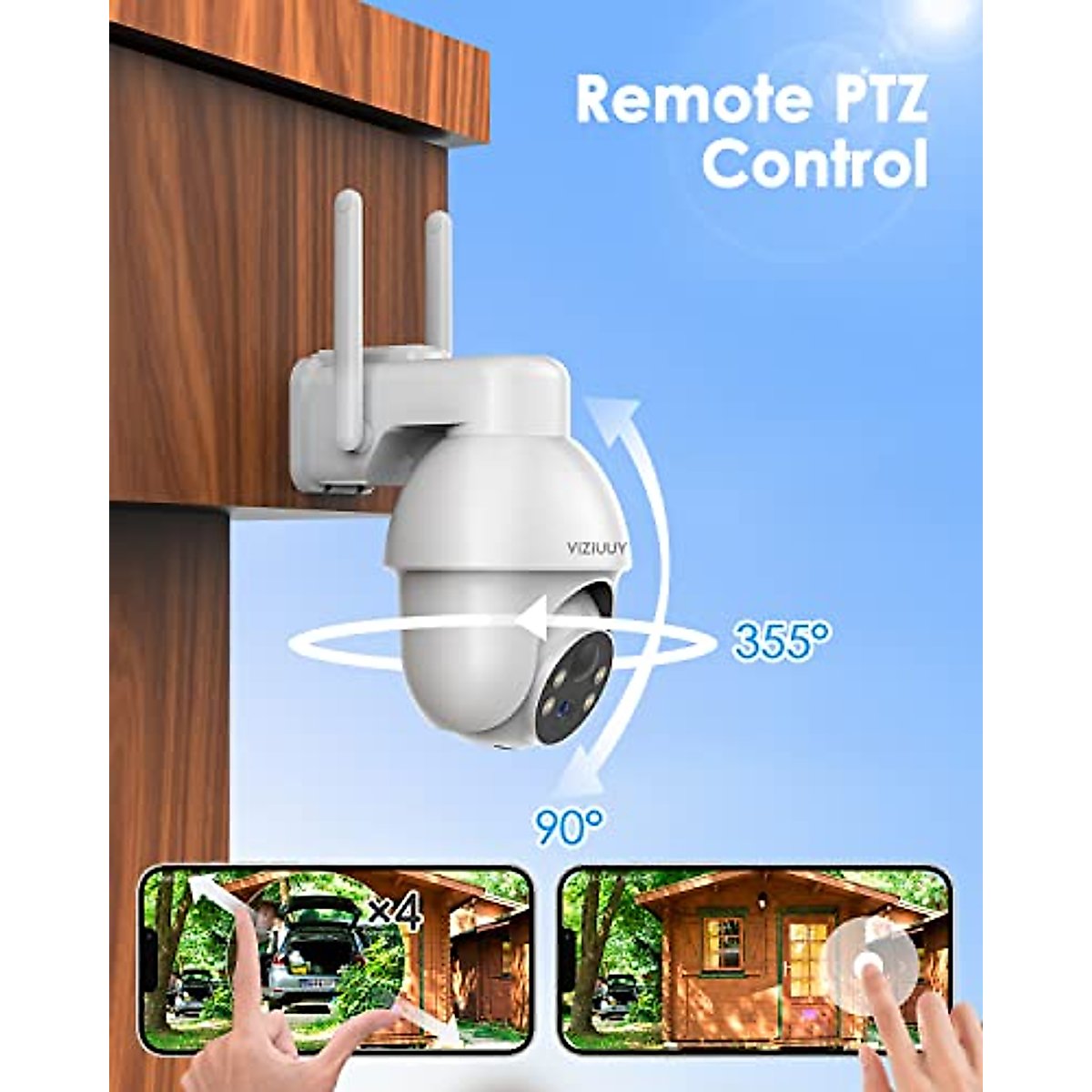 VIZIUUY 5MP Solar Security Camera Outdoor, Wireless Battery Powered Security Camera with 360°View, Pan and Tilt, Color Night Vision with Floodlight,PIR Human Detection,Compatible with Alexa