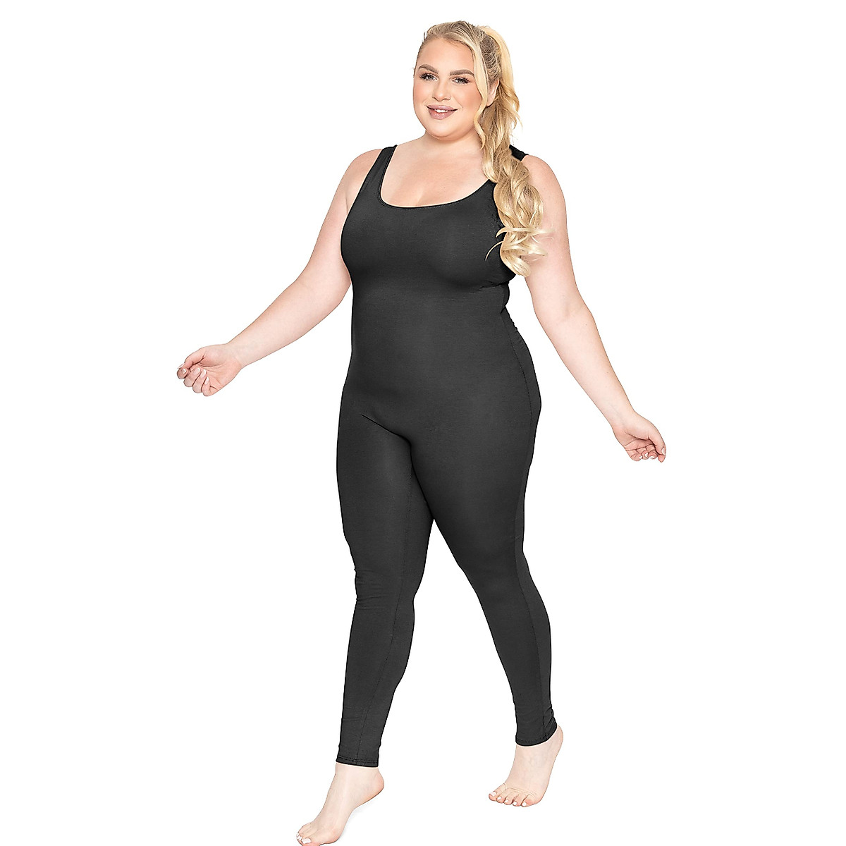 STRETCH IS COMFORT Women's Plus Size Cotton Tank Unitard Black 3X