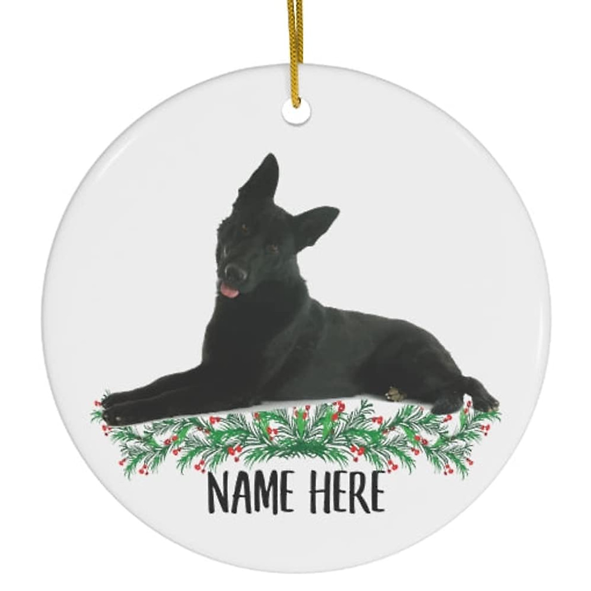 Personalized Name Soild Black German Shepherd Gifts 2024 Christmas Tree Ornaments Circle Ceramic