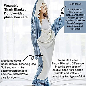 LUNLUN Shark Blanket Adult, Shark Blanket Super Soft Cozy Flannel Hoodie, Shark Blanket Hoodie Adult, Wearable Shark Blanket, Shark Onesie Blanket (L-75x35.5in)