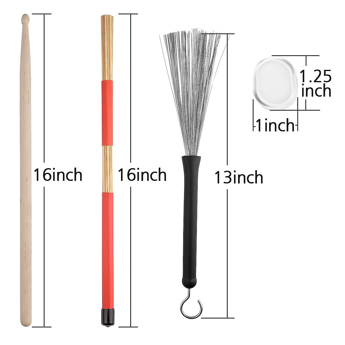 Drum Sticks Set,Eison 5A Maple Wood Drum Sticks,Drum Rods Brushes,Retractable Drum Wire Brushes,12PCS Drum Dampeners with Portable Bag,Drumsticks Gift Sets for Kids Adults Drummer Practice