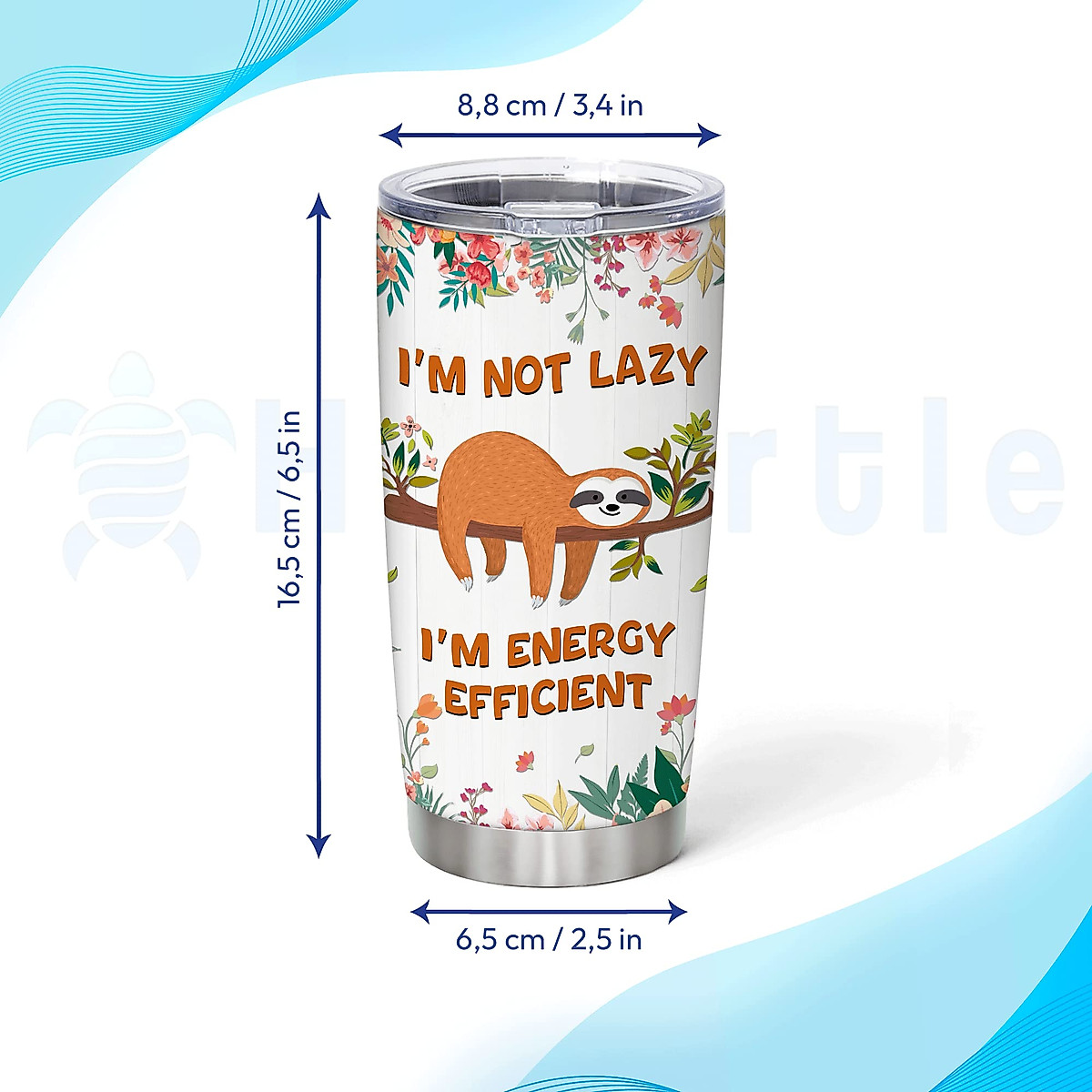 Hyturtle Personalized Gifts For Sloth Lover - I'm Not Lazy I'm Energy Efficient Custom Name Stainless Steel Tumbler 20oz With Lid - Idea Animal Lover Gifts For Women Girl On Birthday, Christmas