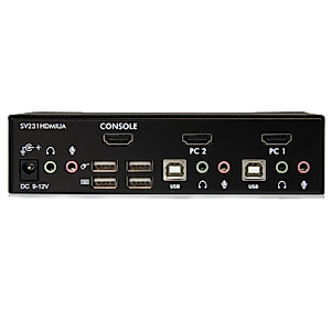 StarTech.com 2 Port USB HDMI KVM Switch with Audio and USB 2.0 Hub - 1080p (1920 x 1200), Hotkey Support - Dual Port Keyboard Video Monitor Switch (SV231HDMIUA), Black