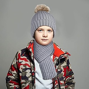 4 Pieces Kids Beanie Hat Scarf Gloves Socks Set Knit Winter Warm Set for Toddler (Grey)