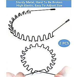 bodbop XINGZHE Metal Hairband - Unisex Elastic Non-Slip Wavy Headband for Sports, Fashion, 2 PCS