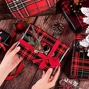 WRAPAHOLIC Reversible Wrapping Paper - Mini Roll - 17 Inch X 33 Feet - Red and Black Plaid Design for Birthday, Christmas, Holiday, Party, Baby Shower