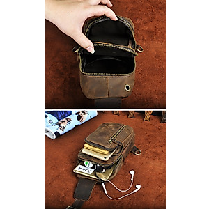 Le'aokuu Men Outdoor Casual Travel Hiking Tea Crossbody Chest Sling Bag Rig One Shoulder Strap Bag Backpack Men Leather