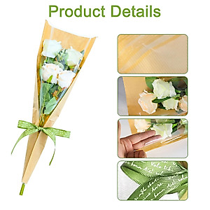 VOCAON 50PCS Flower Bouquet Wrapping Paper with Ribbon, Kraft Packing Sleeves for Bouquets Clear Floral Wrapping Bags Bulk for Graduation Anniversary Wedding Birthday Gift 17.9x9.8x3.9 Inches