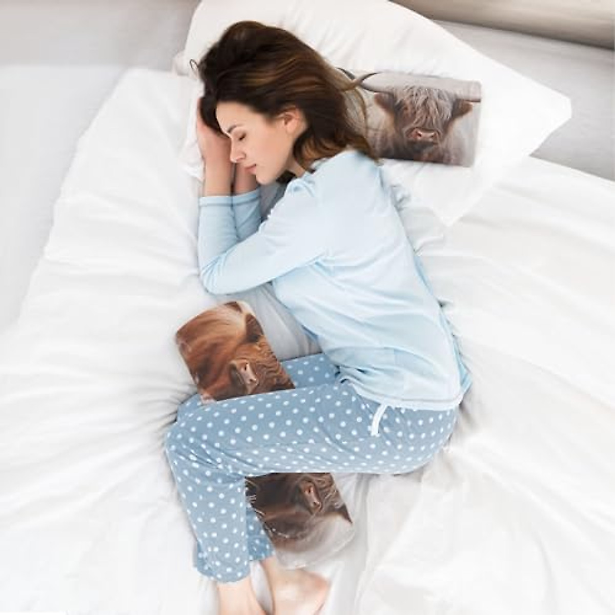 xigua Highland Cattle Neck Roll Pillow for Neck Relief with Removable Washable Cover - Memory Foam Round Cylinder Bolster, Ergonomically Designed for Head, Neck, Back, and Legs