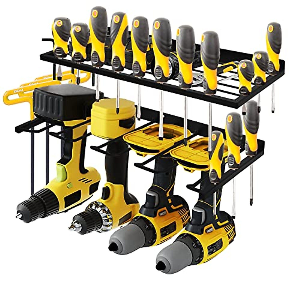 Power Tool Organizer Wall Mount Floating Tool Shelf Drill Rack and Shelf for Workshop Shed(17x9in),(black)