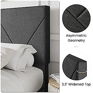 SHA CERLIN King Size Upholstered Bed Frame with Geometric Headboard, Heavy-Duty Platform Bed Frame with Wood Slats Support, Mattress Foundation, No Box Spring Needed, Easy Assembly, Dark Grey