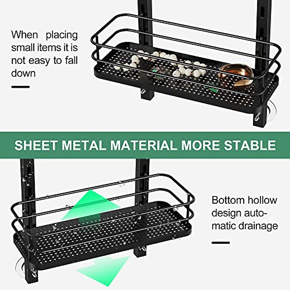 Thideewiz 3 Tier Hanging Shower Caddy Over Shower Head, Anti-Swing Shower Shelf, Adjustable Rustproof Shower Rack, Metal Shower Organizer with Hooks, Black