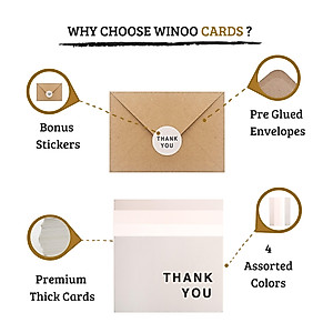 100 PK Bulk Thank You Cards with Envelopes Assorted - 5 x 3.5 Inches Wedding Thank You Cards Baby Shower Bridal Shower Personalized Thank You Notes for Small Business Graduation Funeral Birthday