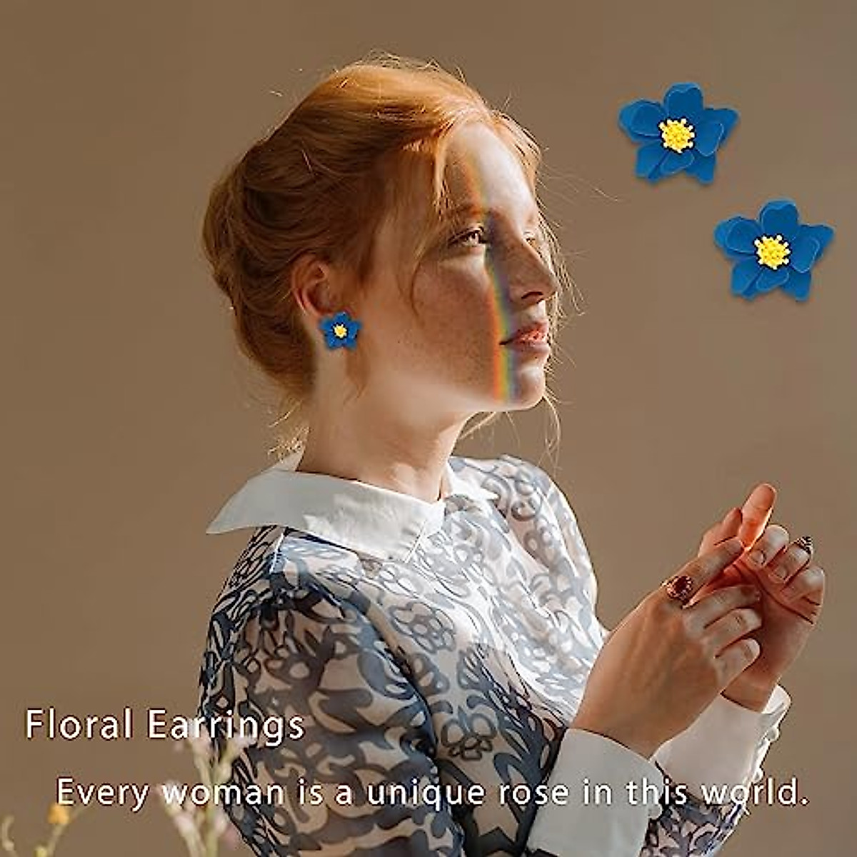 Ronglry 6pcs Boho Flower Stud Earrings for Women Chic Flower Statement Earrings Summer Earrings Flower Shaped Earrings with Gold Bud Hawaiian Earrings for Women Floral Earrings Jewelry Gifts-6pcs