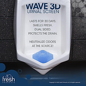 Fresh Products Wave 3D, Virtually eliminates urine splash, 30-Day Use, Easy Installation, Beneficial Bacteria, Consistent Fragrance — Cotton Blossom, Blue, Made In USA, 10pk Urinal Screens