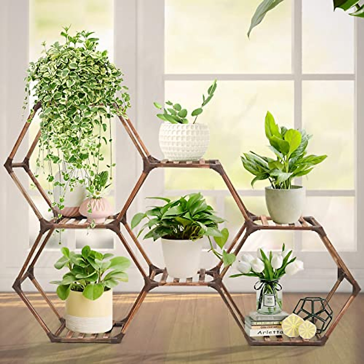 SUZAMI Hexagonal Plant Stand - Durable 7-Tier Indoor & Outdoor Shelves