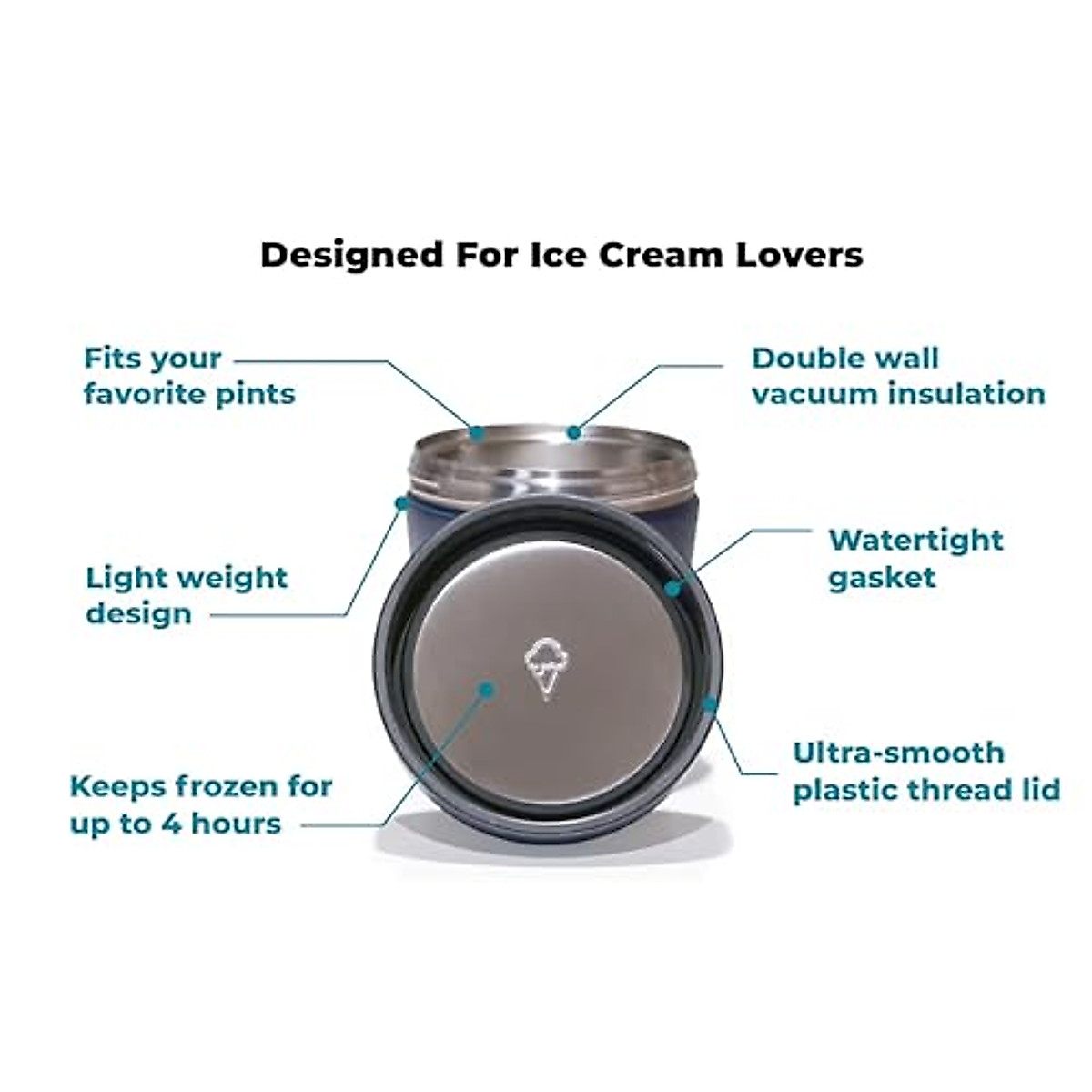 The Ice Cream Canteen Vacuum Insulated Double Wall Stainless Steel Thermos Container for the pint of ice cream enjoy ice cream anywhere (Blueberry Blue)